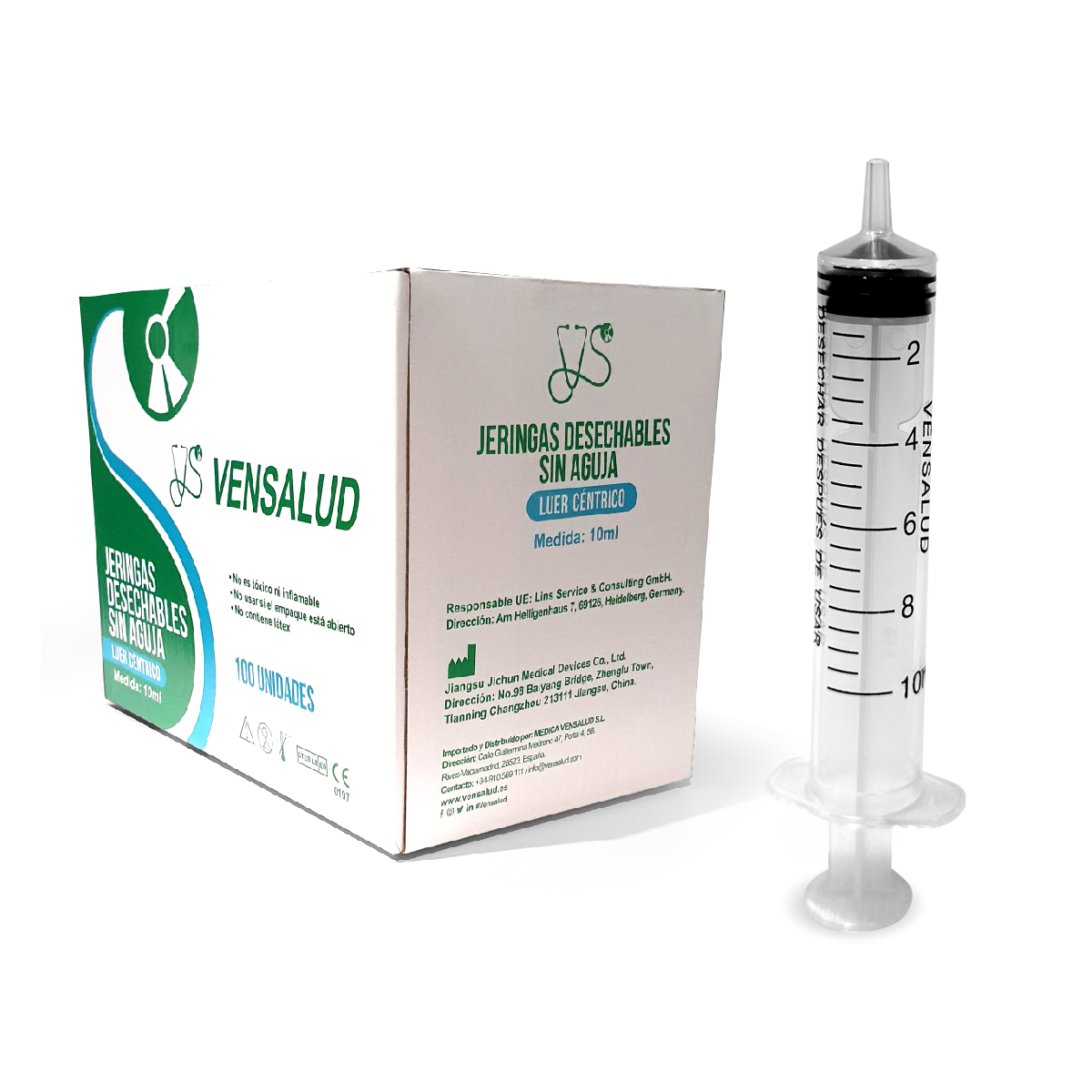 VENSALUD | Jeringa Desechable 10ml | Polipropileno | Luer Slip | Estér